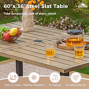 SUNSHINE VALLEY Patio Dining Sets for 6,Outdoor Dining Blue Chairs Rectangular Dining Table with 1.57” Umbrella Hole Wood-Like Table Top for Outdoor Kitchen Lawn Garden,Backyard,Deck.