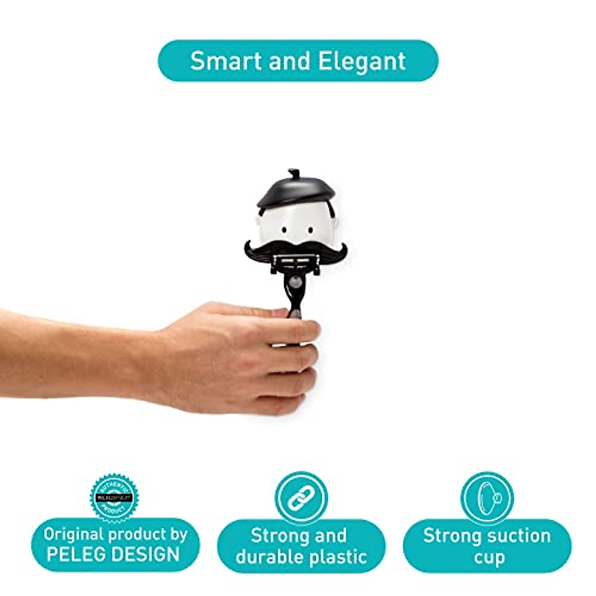 Peleg Design Mr. Razor, Suction Razor Holder, Shaving Razor Hook for Shower Bathroom Bath Mirror, Fun Unique Gift Idea Gifts for Dad