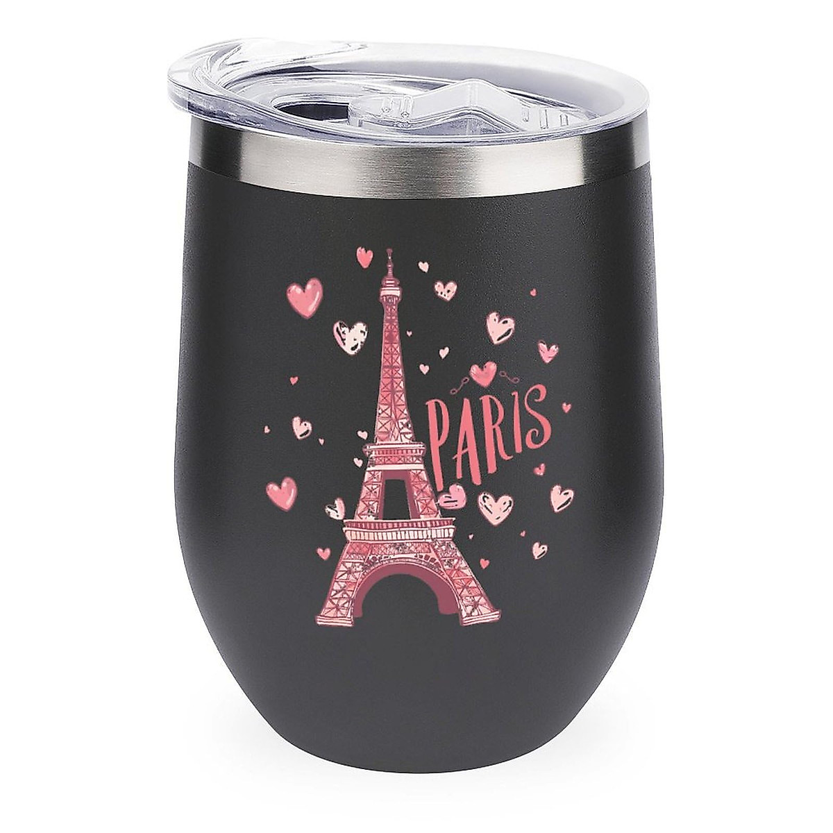 Paris France Eiffel Tower Souvenir Insulated Wine Tumbler with Lid Stainless Steel Travel Mug Coffee Cup for Cold & Hot Drinks