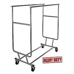 Only Garment Racks Commercial Grade Double Rail Rolling Clothing Rack, Heavy Duty - Designed with Solid"One Piece" Top Rails and Base. Heavy Gauge Steel Construction, Rack Weighs 39 Lbs.
