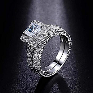 Koguxuix Fashion Jewelry Princess Cut 1ct Square Shiny CZ Crystal 10KT White Gold Wedding Ring Set Band (7)