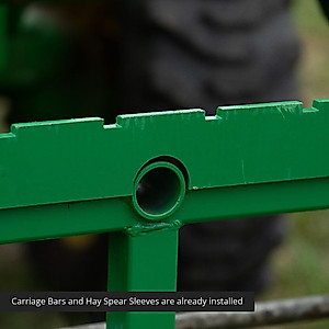 Titan Attachments Hay Frame Attachment, 39â€ Hay Bale Spear and Stabilizers, Rated 4,000 LB, Receiver Hitch, Fits John Deere Loaders