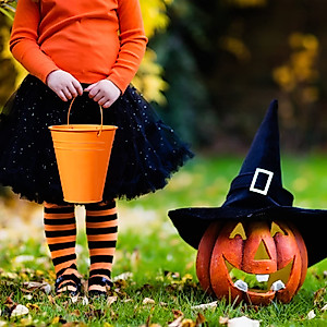 12 Pack Halloween Galvanized Buckets, Metal Bucket with Handle, 5 Inch, Tin, Mini Round Flower Pot Plant Basket, Party Supplies for Christmas Halloween Candy Bars Vase Crafts Favors(Orange)