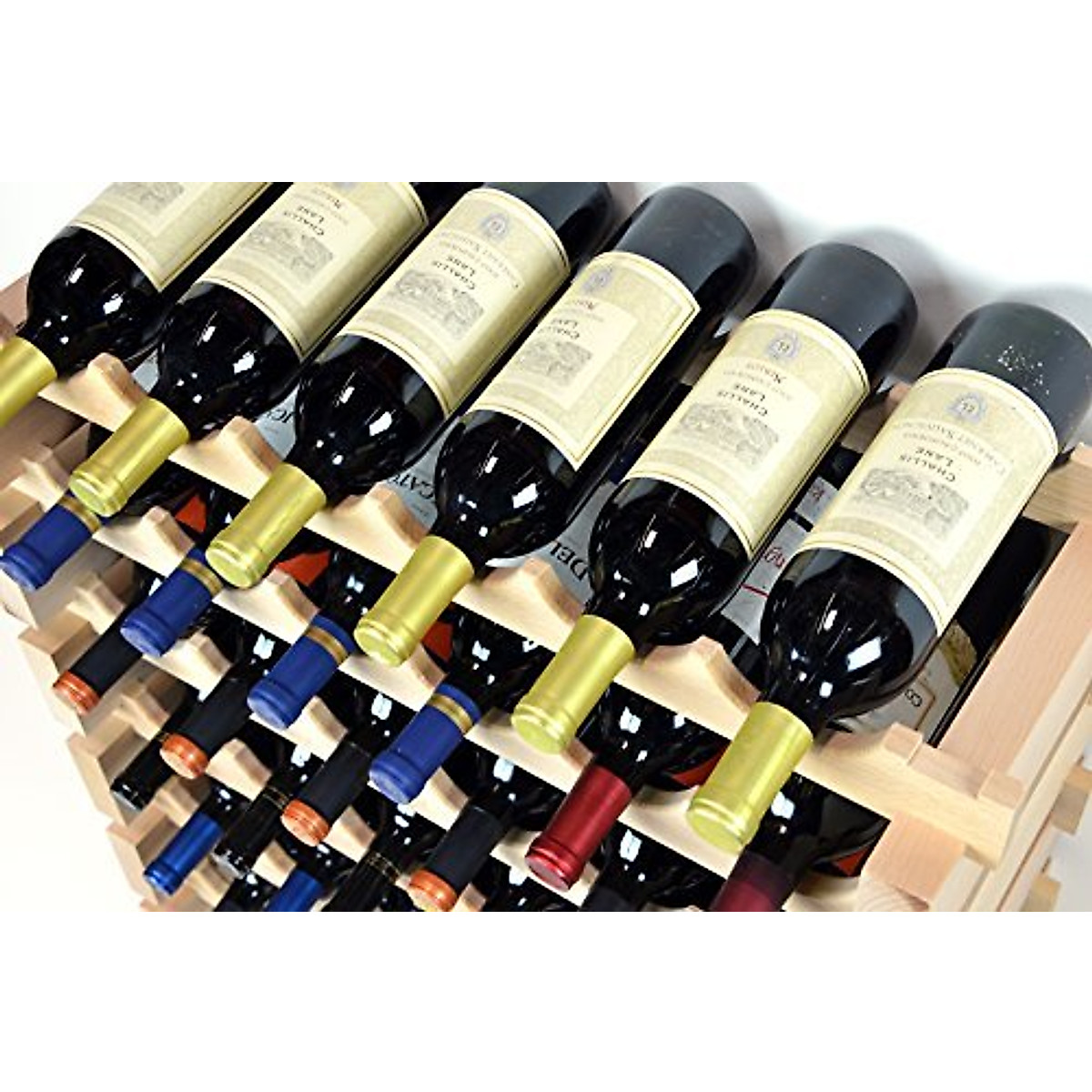 sfDisplay.com,LLC. Modular Wine Rack Beechwood 48-144 Bottle Capacity 12 Bottles Across up to 12 Rows Newest Improved Model (144 Bottles - 12 Rows)