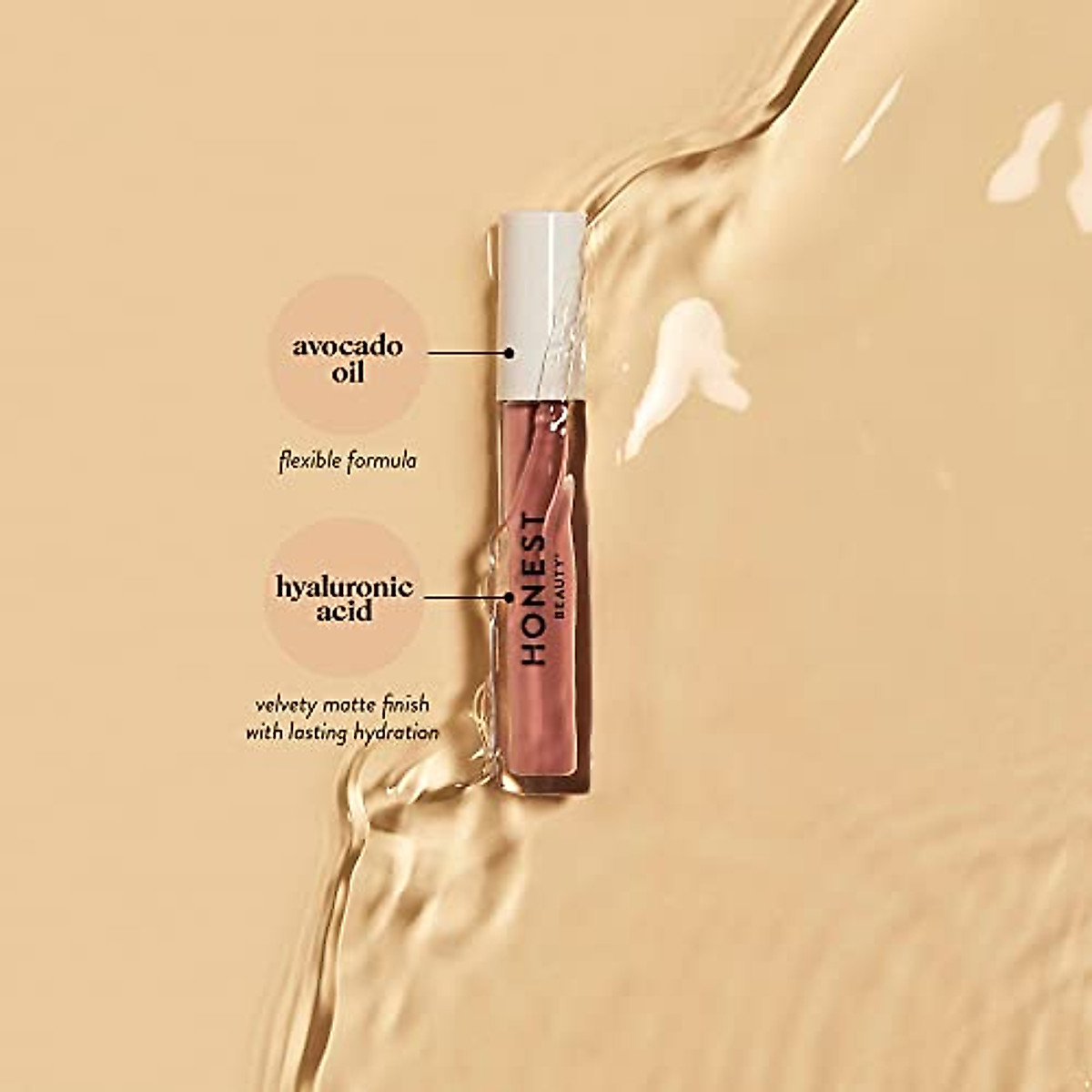 Honest Beauty Liquid Lipstick, Happiness with Avocado oil + Hyaluronic Acid |Lasting Hydration | EWG Certified + Dermatologist tested & Vegan + Cruelty free | 0.12 fl. oz.