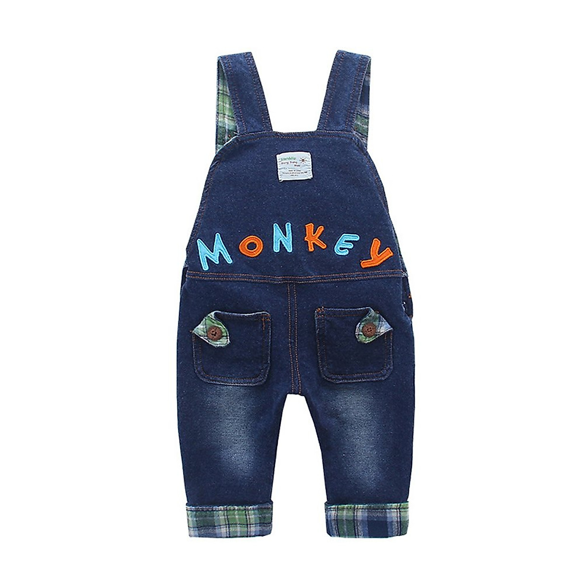 KIDSCOOL SPACE Baby Boy Girl Jean Overalls,Toddler Denim 3D Monkey Dungarees Pants,Blue,18-24 Months