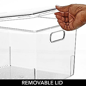 mDesign Large Plastic Stackable Bathroom Cabinet Storage Bin Box with Handles/Lid, Drawer Stacking Organizer for Soap, Lotion, Towels, and Accessories, Ligne Collection, 2 Pack, Clear