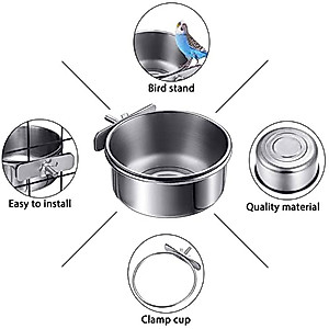 PhantomSky 4PCS Bird Treat Skewer Food Holder, Bird Hanging Stainless Steel Parrot Fruit Vegetable Food Feeder Holder Cage Parakeets Budgie Foraging Toy Include 2 Fruit Fork 1 Food Basket 1 Water Bowl