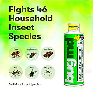 BugMD Pest Control Essential Oil Concentrate 3.7 oz (2-Pack), Plant-Powered Bug Spray Quick Kills Flies, Ants, Fleas, Ticks, Roaches, Mosquitoes