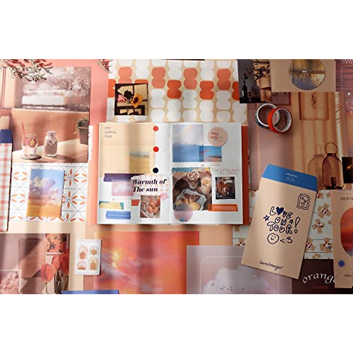 Draupnir Aesthetic Scrapbook Kit(348pcs), Bullet Junk Journal Kit with Journaling/Scrapbooking Supplies, Stationery,A6 Grid Notebook with Graph Ruled Pages DIY Scrapbook Gift for Teen Girl Kid(Sunset)