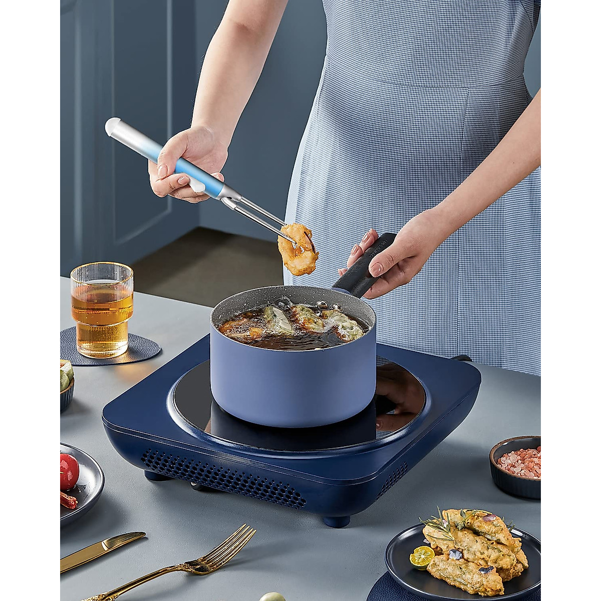 IROJEEF Autosticks Chopsticks Metal Chopsticks Set Chopsticks Reusable kids Chopsticks Press Chopsticks Beginner Chopsticks Easy Chopsticks Super portable Easy to Clean (Blue)