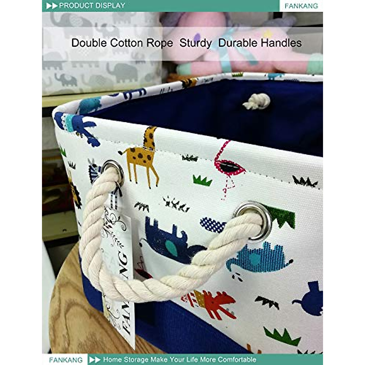 FANKANG Rectangular Laundry Basket Nursery Storage Fabric Storage Bin Storage Hamper,Book Bag,Gift Baskets (Animals)