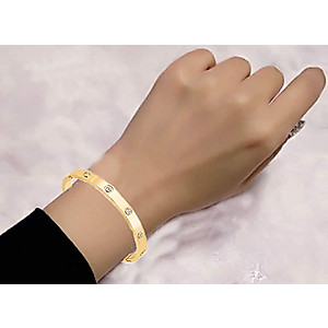 VPKJewelry Stainless Steel for Women Men Bracelet Bangle Yellow 18k Gold Plated Diamonique CZ stone crystal (Gold, 7.50)