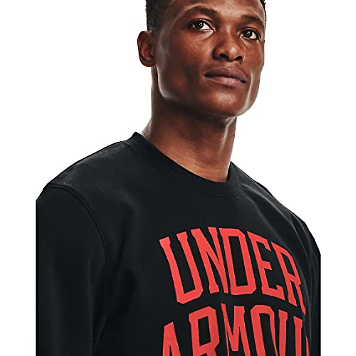 Under Armour Men's Rival Terry Crew Neck T-Shirt, Black (002)/Phoenix Fire, Medium