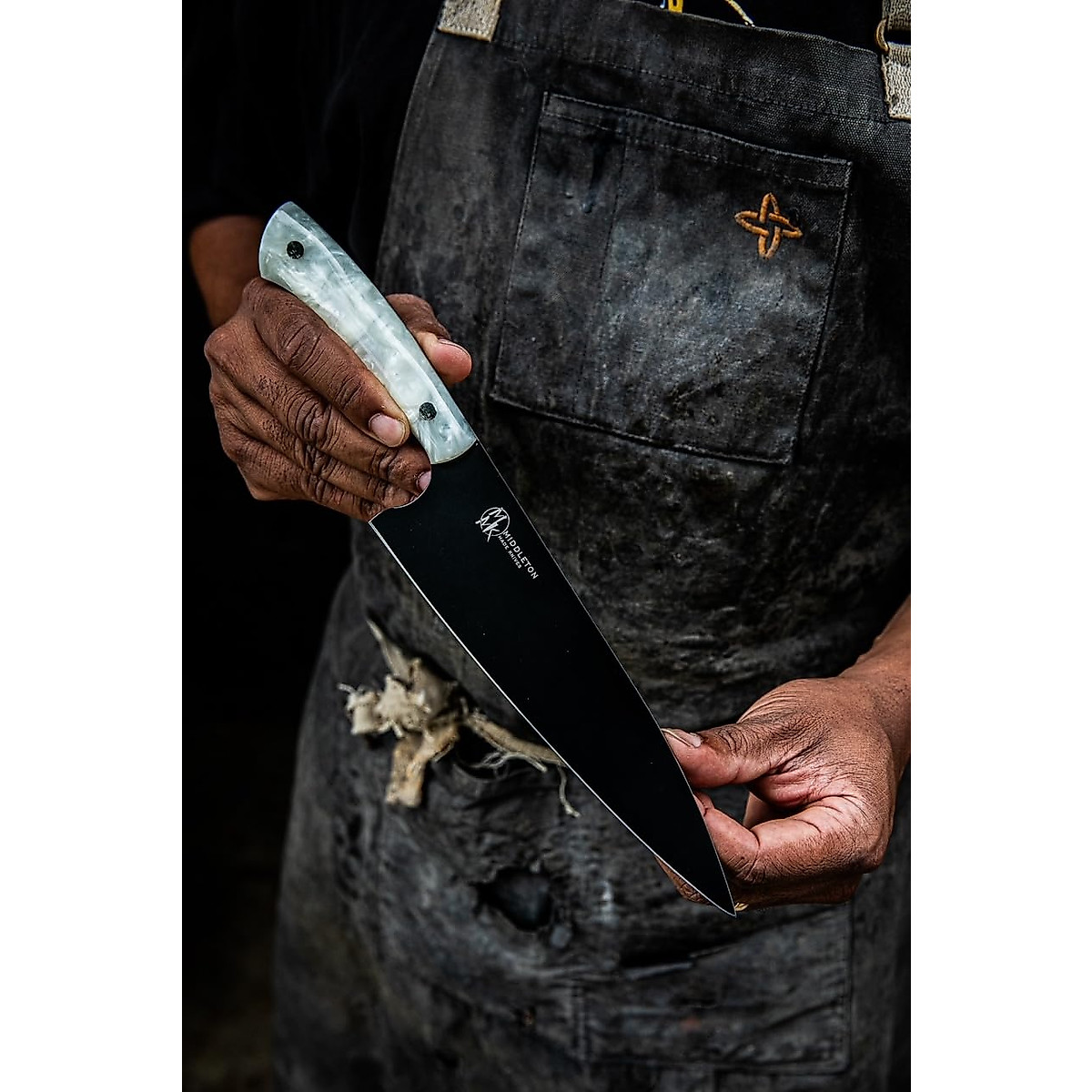 Middleton Made Knives Echo 8 Inch Chef Knife - Handmade Professional Chef Knife - Chefs Knife Made with AEB-L Stainless Steel - USA Made Knife - Great Chef Gifts - Blue