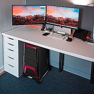 Computer Tower Stand CPU Holder Stand with 4 Mute Caster Wheels，CPU Stand for Gaming pc,Suitable for Most PC Brackets On The Carpet Floor (Black) (Black)