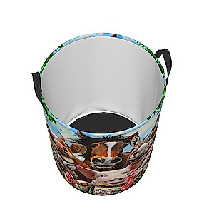 Farm Animals Printed Round Laundry Hamper,Collapsible Clothes Hamper Storage With Handle,Canvas Fabric Waterproof Storage Bin