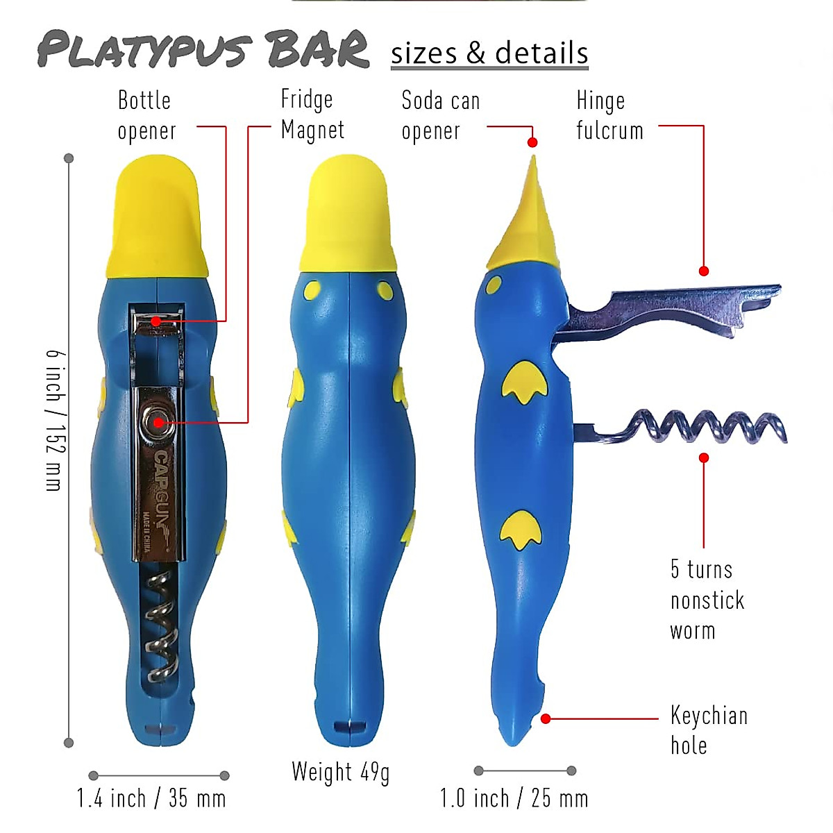 REDIVA Wine Bottle Opener, Unique Platypus Opener for Waiters, Bartenders and Homes (Blue)