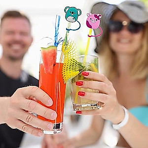 16Pcs Animal Straw Tips Cover Cap Reusable Silicone Straw Toppers Drinking Straw Tips Lids for 6-8 mm Cute Straws Plugs (Straw Not Included)
