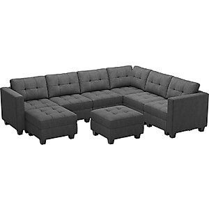 Belffin Modular Sectional Sofa Set with Ottomans Oversized U Shaped Sofa Set with Storage Seat Modular Sofa Couch with Reversible Chaises Modern Fabric Dark Grey
