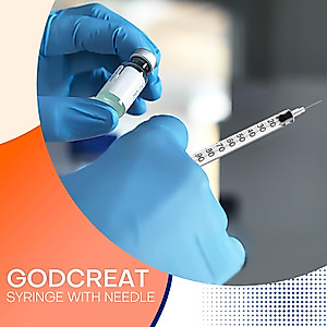 GODCREAT 1ml/cc Syringe with Needle, 30 Gauge 1/2 inch Disposable Lab Dispensing Supplies Individually Wrapped, Pack of 25