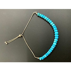 Natural Sleeping Beauty Turquoise Sterling Silver Graduated Bead Slider Bracelet 10inch,Turquoise Beaded Bracelet,Turquoise Jewelry, Silver Bracelet, Blue, 10 Inch