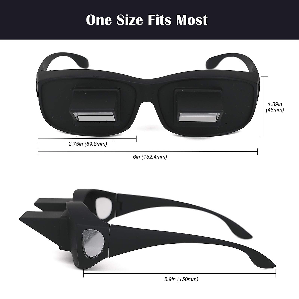 Flammi Lazy Glasses Prism Glasses Horizontal Spectacles Lie Down for Reading/Watching TV (Plastic, Black)