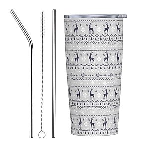 20oz Tumbler Gorgeous Deer Snowflake Double Wall Vacuum Insulated Coffee Mug with Lid and Metal Straw Brush Reusable Stainless Steel Water Bottle Travel Cup Gifts for Car Ice Drinks Hot Beverage