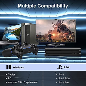 BOFFO Wireless Controller for PS4, Remote Compatible with PS-4/Slim/Pro/PC,Gamepad with Dual Vibration/Audio Jack/Touch Pad/1000mAh Battery,Black,Blue