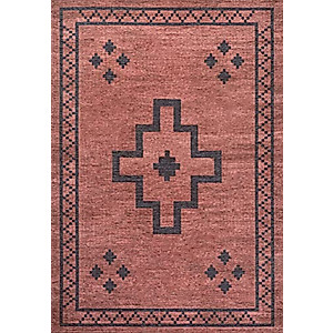 JONATHAN Y WSH118A-5 Korsa Geometric Medallion Machine-Washable Indoor Area -Rug, Bohemian Southwestern Rustic Easy -Cleaning,Bedroom,Kitchen,Living Room,Non Shedding, Brown/Navy, 5 X 8
