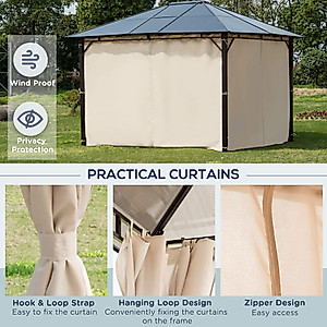 Outsunny 10' x 12' Hardtop Gazebo Canopy with Polycarbonate Roof, Aluminum Frame, Permanent Pavilion Outdoor Gazebo with Netting, for Patio, Garden, Backyard, Deck, Lawn, Dark Brown, Off-White