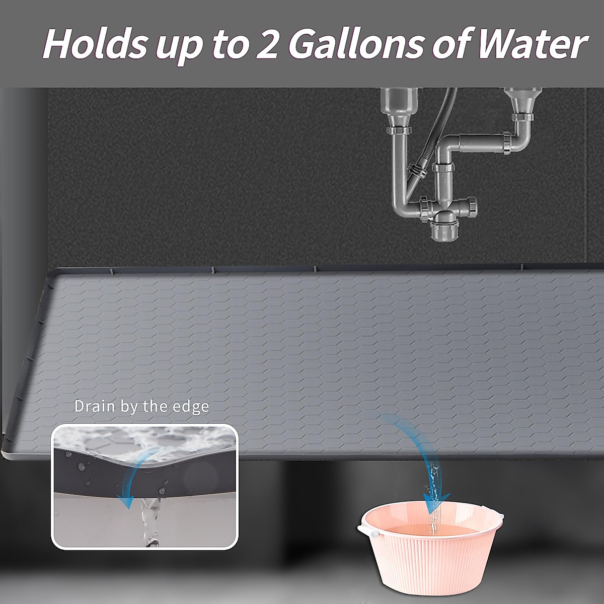 Under Sink Mat, 28'' x 22'' Silicone Under Sink Mat for Kitchen Waterproof, Under Sink Tray, Under Sink Liner for Kitchen Bathroom Cabinet (Gray)