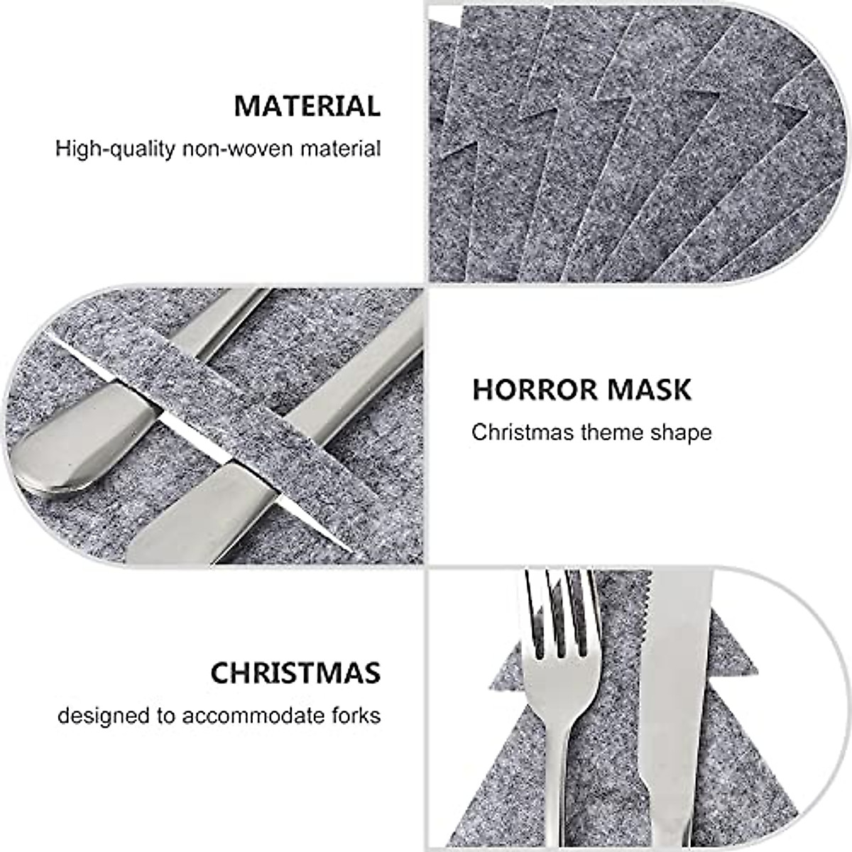 8Pcs Christmas Tree Design Cutlery Bag Home Tableware Cover Table Decor Grey Decor for Celebration Party