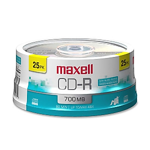 648445 Maxell CD Recordable Media - CD-R - 48x - 700 MB - 25 Pack Spindle - 120mm - 1.33 Hour Maximum Recording Time