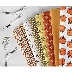 Soimoi 8 Pc Fat Quarter Bundle, Autumn Fall Theme Print 18"x 22" DIY Patchwork- 100% Cotton Pre-Cut Quilting Fabric Orange, Brown, Yellow
