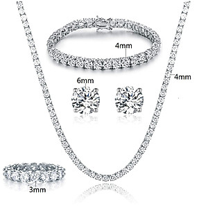 Gemsme 18K White Gold Plated Tennis Necklace/Bracelet/Earrings/Band Ring Sets Pack of 4 (7)