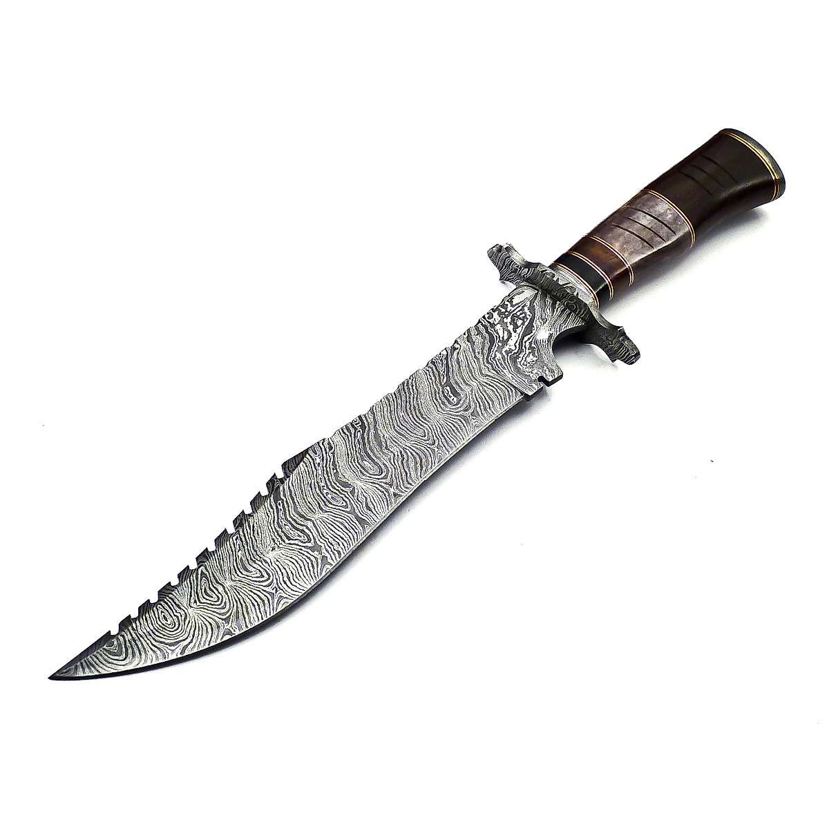 UK UNIQUE SHARP KNIVES BK-3039 Handmade Damascus Steel 15 Inches Damascus Steel Hunting Knife - Beautiful Rose Wood & Bone Handle