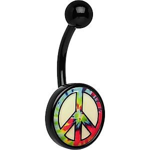 Body Candy Unisex Adult Glow in the Dark Tie Dyed Peace Sign Belly Button Ring