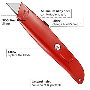 DIYSELF 2Pack Utility Knife Box Cutter Retractable Blade Heavy Duty(Red)