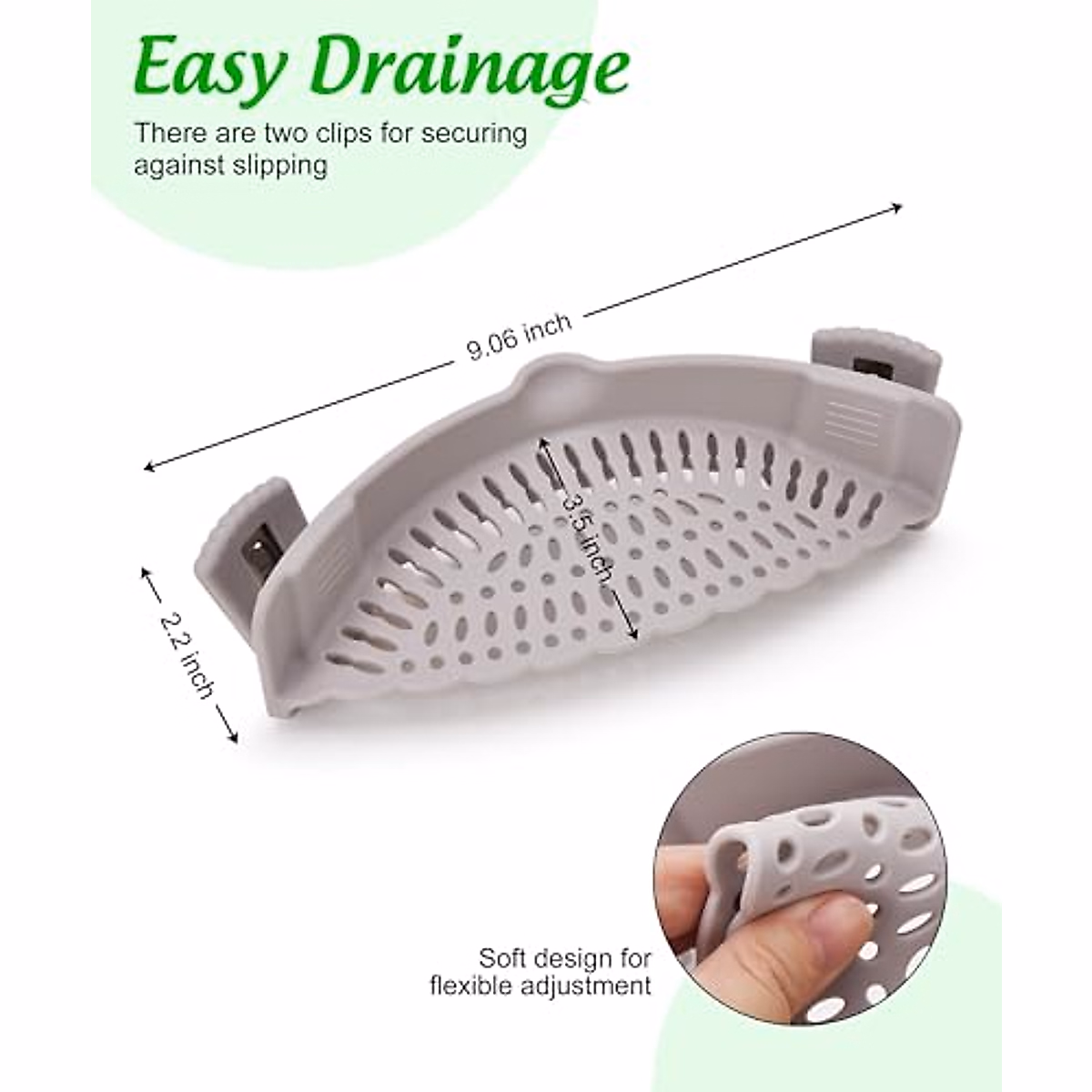 SUNWUKIN Strain Pot Strainer and Pasta Strainer - Adjustable Silicone Clip On Food Strainers for Pots, Pans, and Bowls - Kitchen Drainer Colander