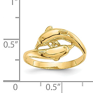 IceCarats 14K Yellow Gold Sea Dolphin Ocean Fish Beach Nautical Ring Size 6.5