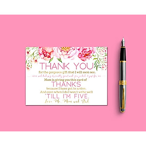 Paper Clever Party Cottage Floral Baby Shower Thank You Postcards (15 Pack) Girls Notecards Only - Eco-friendly Postal Note with Message from Newborn – Rustic Pink and Gold – Printed 4x6