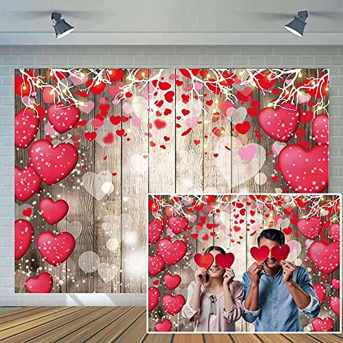 CYLYH 8x6ft Valentine's Day Backdrop Rustic Wood Backdrop Red Love Heart Valentine's Day Backdrops Photography Mother's Day Backdrops Party Bridal Shower Kid Birthday Party Decor Banner D517