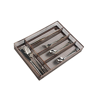 GBmall Kitchen Cutlery Trays, 5 Compartments Steel Mesh storage | The Mesh Collection (Coffee)