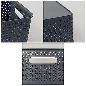 Readsky Plastic Woven Storage Basket with Handle, Gray, 4 Packs