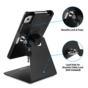 CarrieCathy Desktop Anti-Theft Security Kiosk POS Stand Holder Enclosure with Lock and Key, Compatible with iPad Mini 1-5, Flip and Rotate Design, Black
