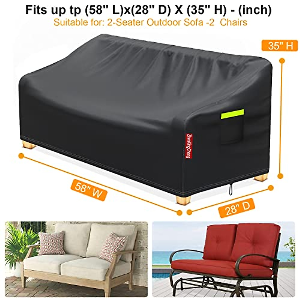 ZhenXingCheng Patio Sofa Cover Waterproof, 3-Seater Outdoor Sofa Cover Loveseat Cover with Air Vent, Patio Furniture Covers Waterproof for Outdoor Sofa / Bench / Loveseat (79" Wx 37" Dx 35" H)