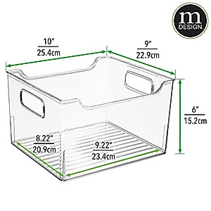 mDesign Large Deep Plastic Storage Bin with Handle for Bathroom/Vanity Organization - Countertop Makeup Organizer - Organization for Shelf, Cabinet, and Closet Decor - Ligne Collection, 4 Pack, Clear