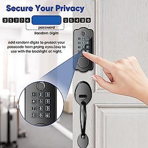 Front Door Lock Set, ADIUIVE Fingerprint Keyless Entry Door Lock with Handle, Smart Locks for Front Door, Electronic Keypad Door Lock Work with App Control Auto Lock（Keypad+Fingerprint+Key+IC+APP）