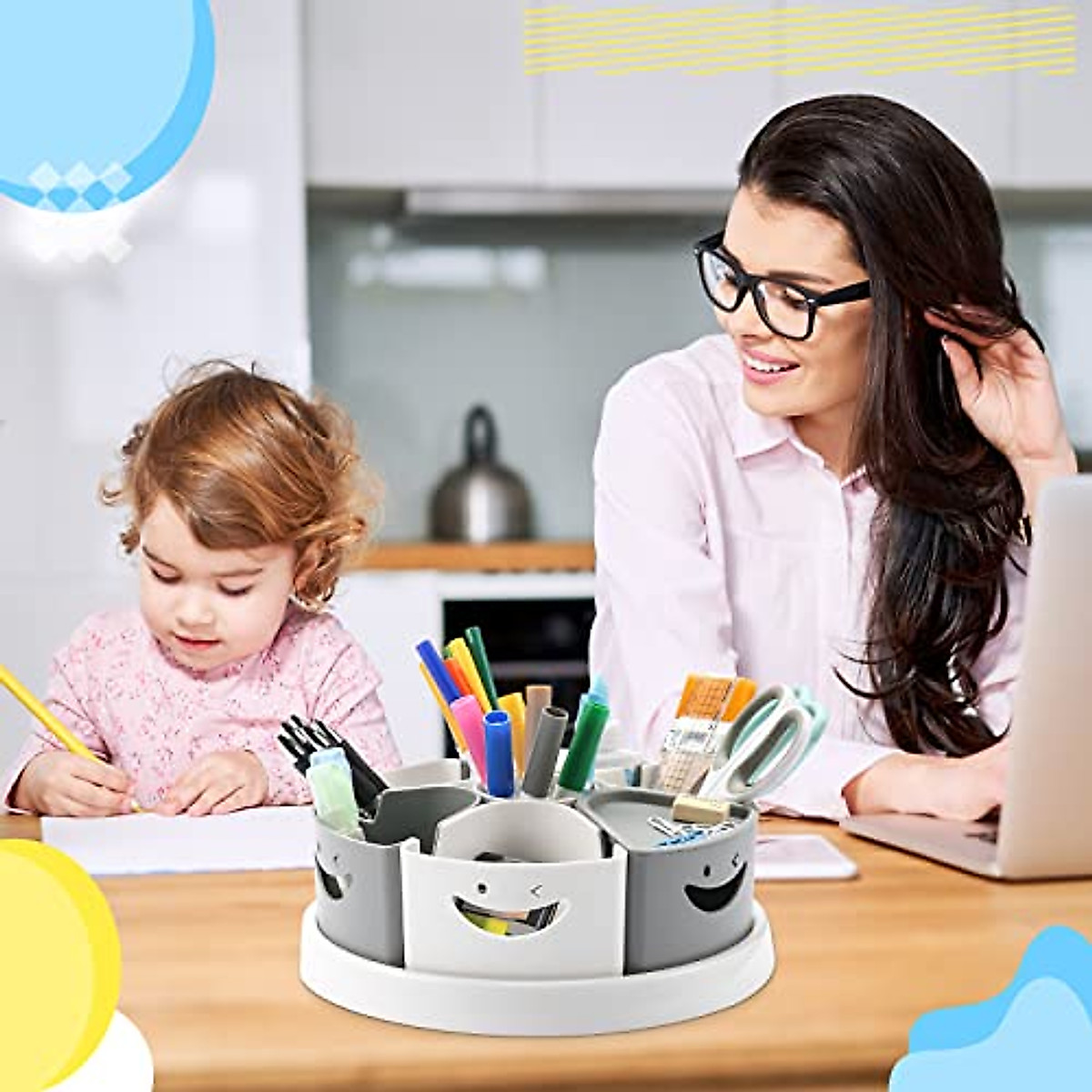 MeCids Art Supply Storage and Organizer - 360° Spinning Pen Holder and Pencil/Marker Organizer Caddy for Desk for Office, Classroom - Kids Craft Supplies Organization and Storage - Birthday Gifts